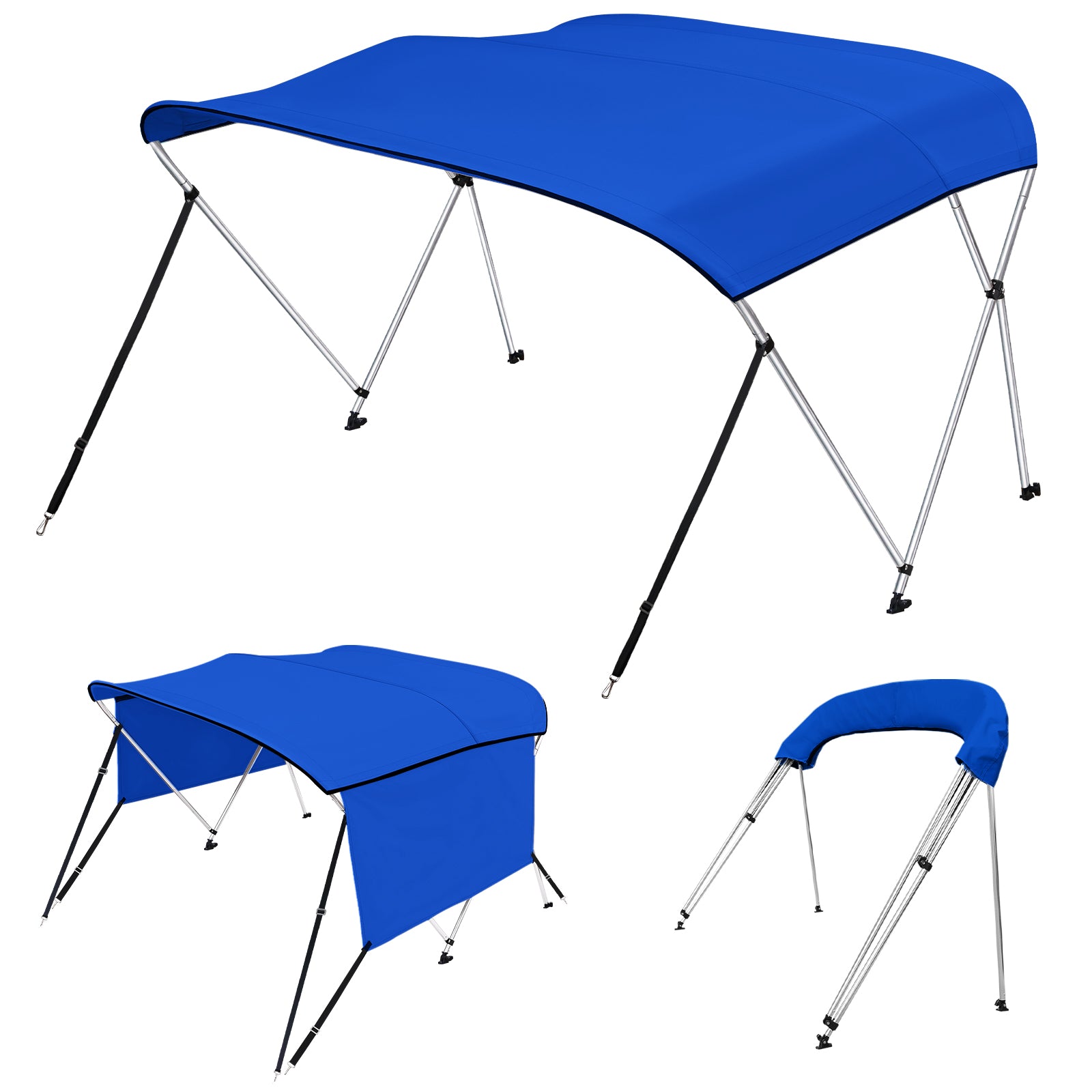 KAKIT 3 4 Bow Bimini Tops with Mesh Sidewalls Support Poles for Boats ...
